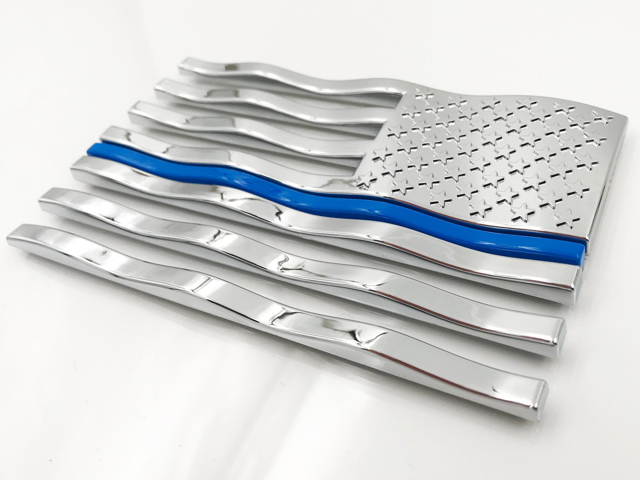 Waving American Flag Emblems with Red, Blue, and Green Line