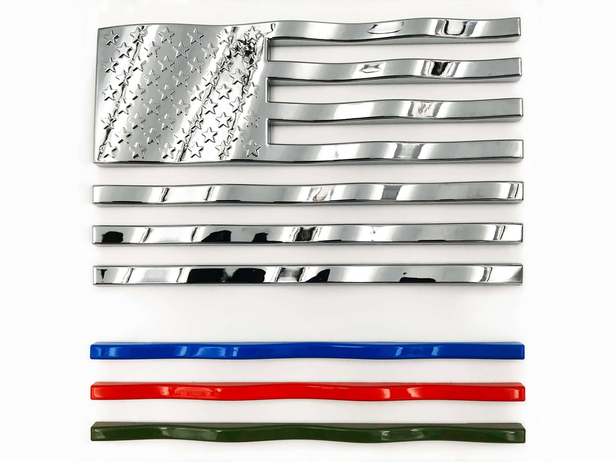 Waving American Flag Emblems with Red, Blue, and Green Line